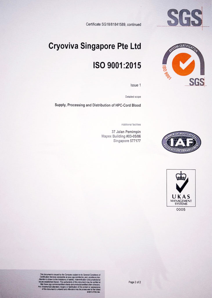 Cryovica_ISO9001_SGS_Cert_1 | Cryoviva Singapore - Cord Blood Bank